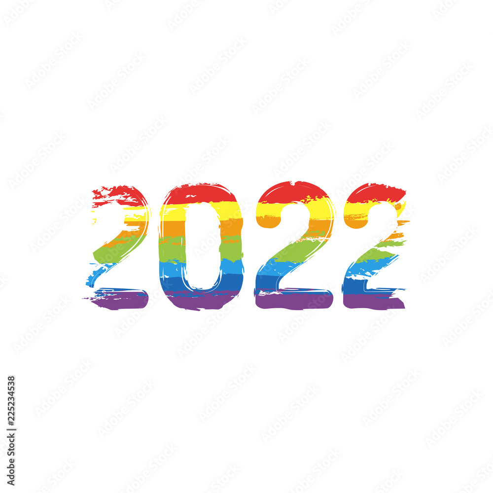 2022 number icon. Happy New Year. Drawing sign with LGBT style, seven ...