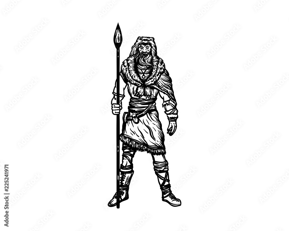 Old Hunter with Spear Hand Drawn Symbol Logo Vector Stock Vector ...