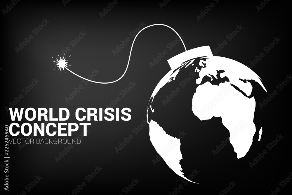 concept of world crisis, world war. time bomb with earth planet world ...