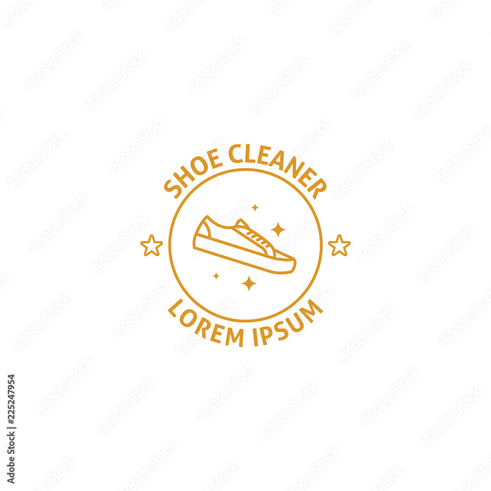 Shoe cleaner care laundry logo icon badge simple monoline line ...