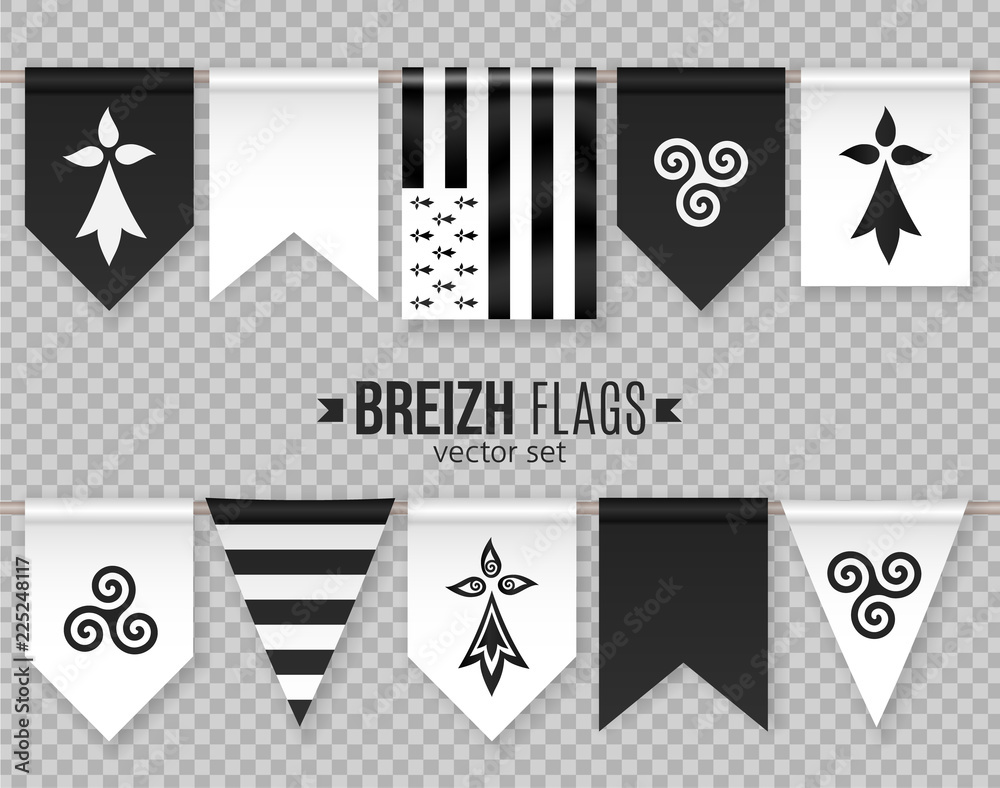 Set of vector breton decorative flags and symbols with hermine and ...