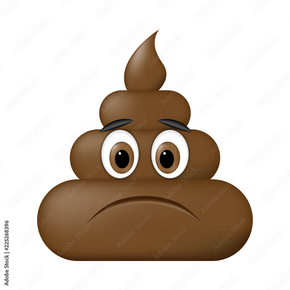 Shit icon, sad face, poop emoticon isolated on white background. Stock ...