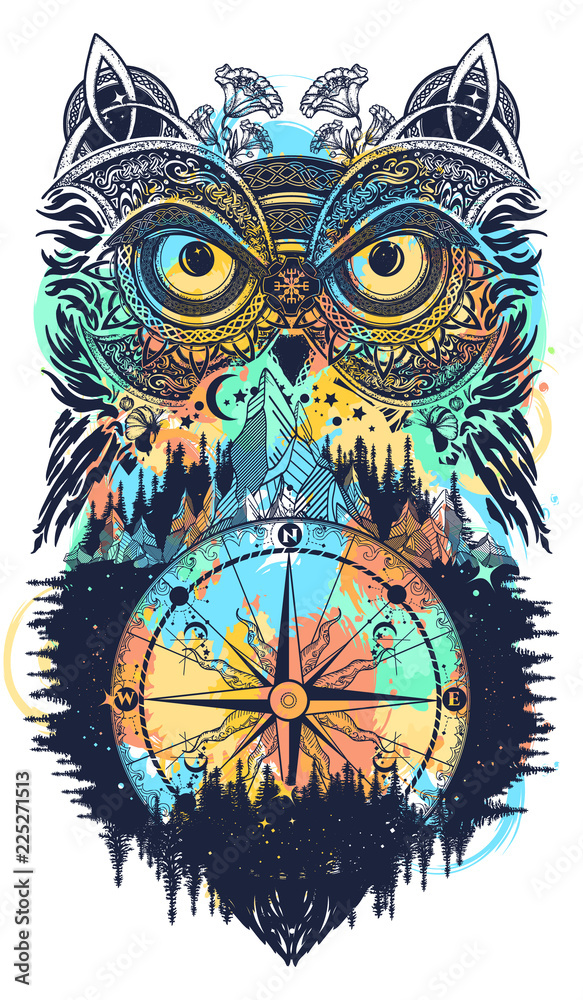 Owl Compass Tattoos