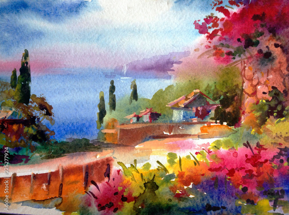 Watercolor colorful bright textured abstract background handmade ...