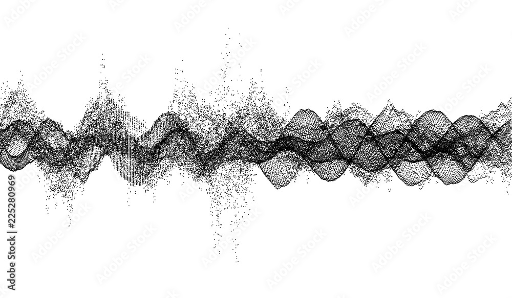 Sound waves. Dynamic effect. Vector illustration with particle. 3D grid ...