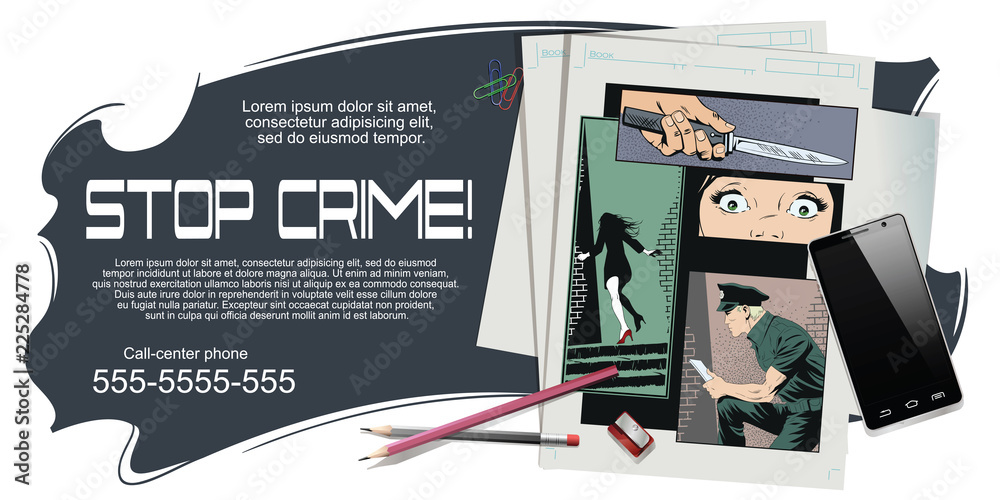 Crime collage. Woman victim of criminal. Stock Vector | Adobe Stock