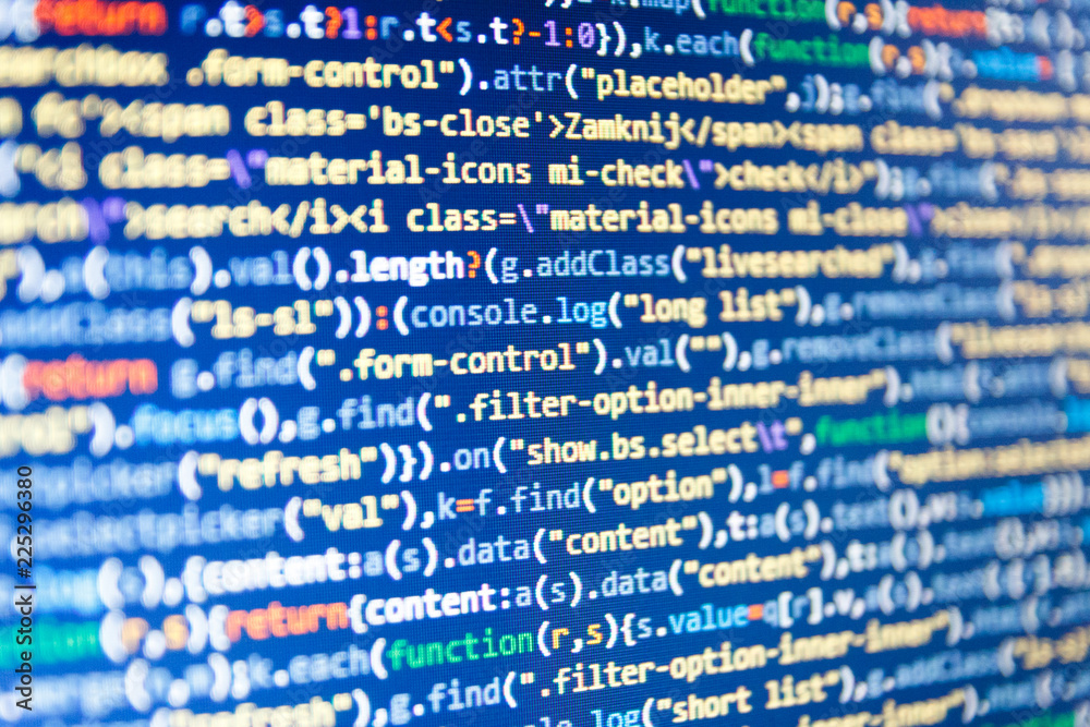 Writing programming functions on laptop. Monitor closeup of function ...