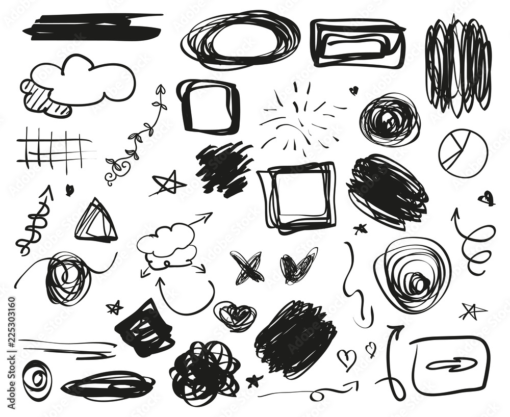 Hand drawn grunge signs. Infographic elements on isolated background ...