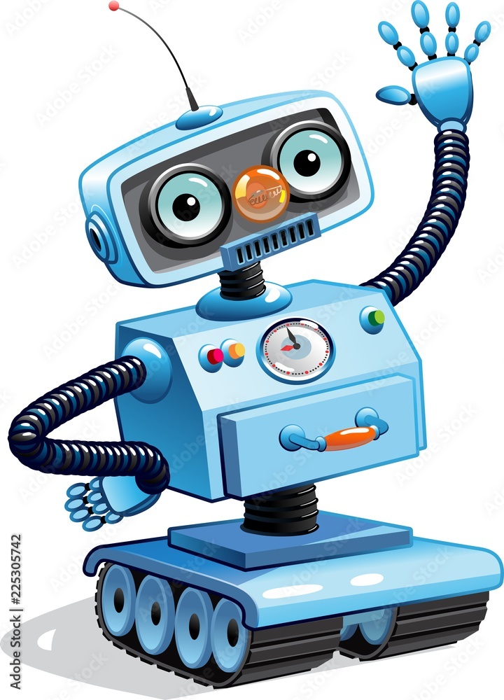 Cartoon robot waving his hand. Isolated on white Stock Vector | Adobe Stock