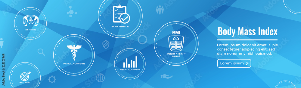 BMI or Body Mass Index Icons with scale, indicator, & calculator Stock ...