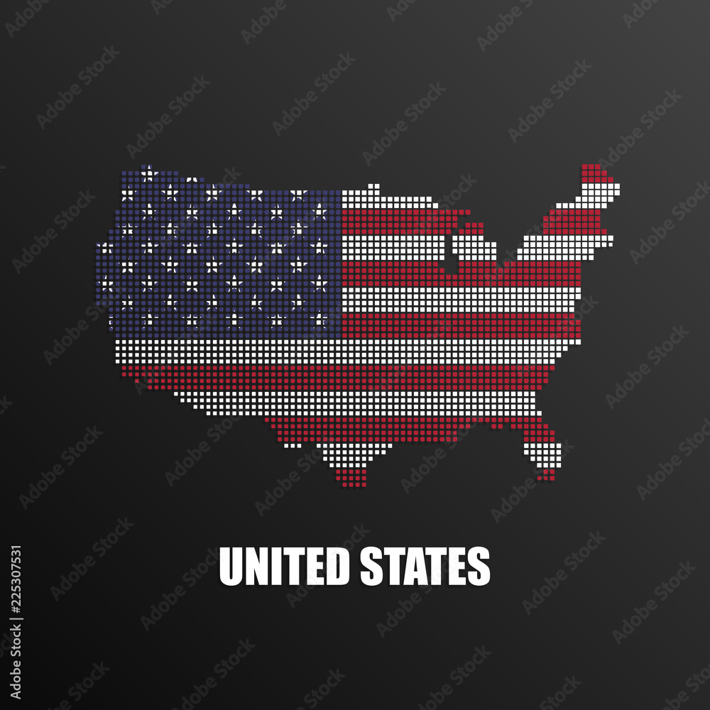 Pixelated map of the United States of America with national flag Stock ...