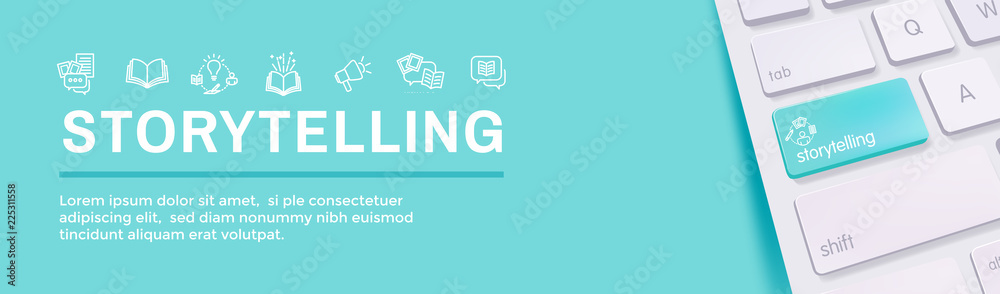 Storytelling Web Banner and Icon Set - Writing, speech bubbles, etc ...