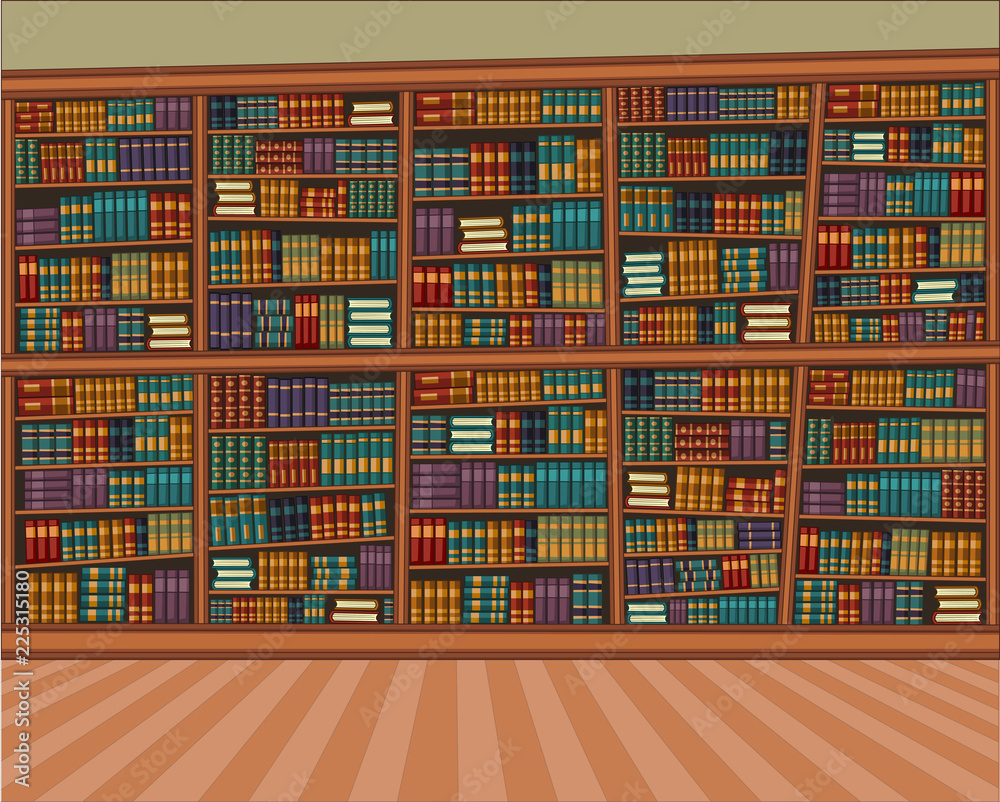 Big cartoon library with many books. Stock Vector | Adobe Stock