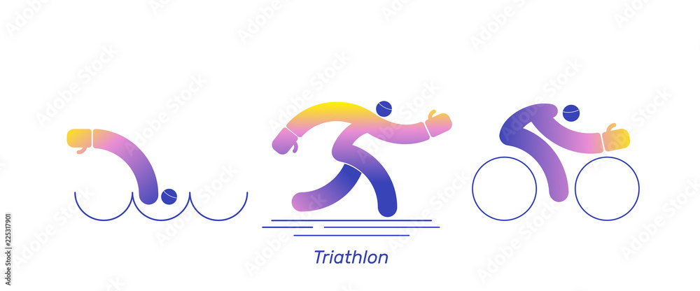 Triathlon activity vector sport bike. Logo run swim runner.Icons ...