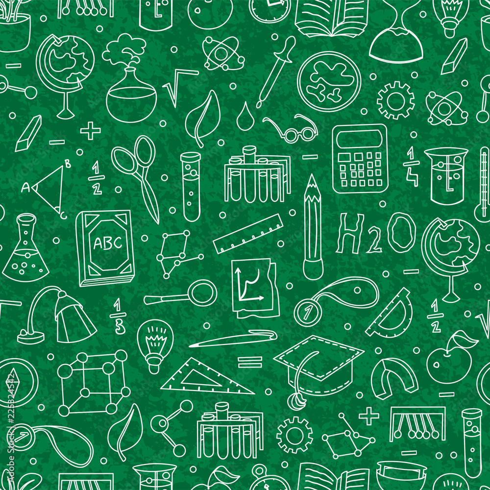School Board Back to School pattern with school elements and supplies ...