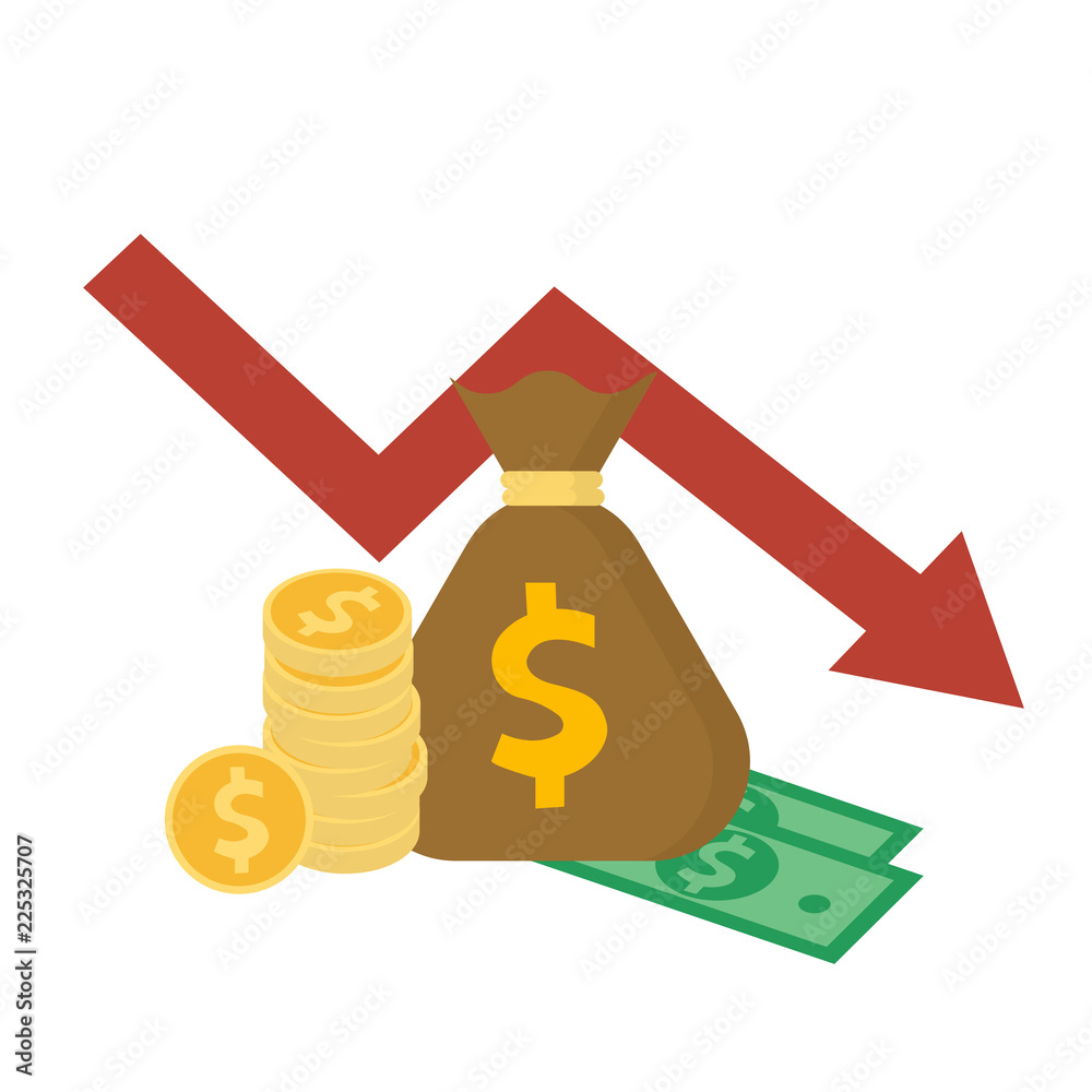 Marketing concept icon. Money loss. Stock market falls vector Stock ...