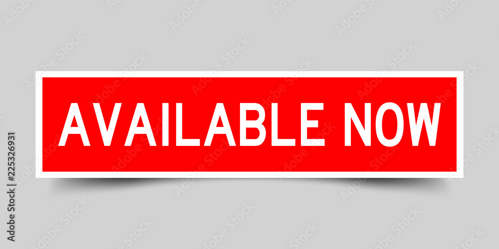 Label sticker red color in word available now on gray background Stock ...