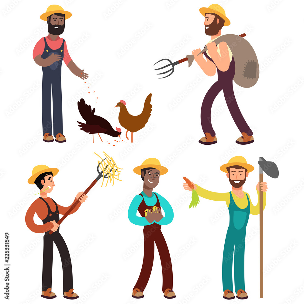 International farmers team cartoon vector illustration. Farmer ...