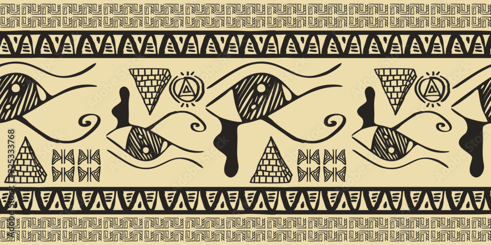 Tribal pattern vector with seamless egyptian symbol ancient style ...