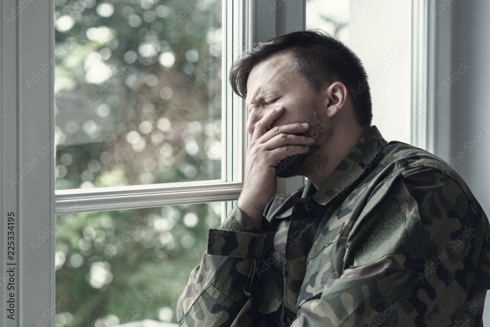 Depressed lonely soldier with emotional problem and war syndrome Stock ...