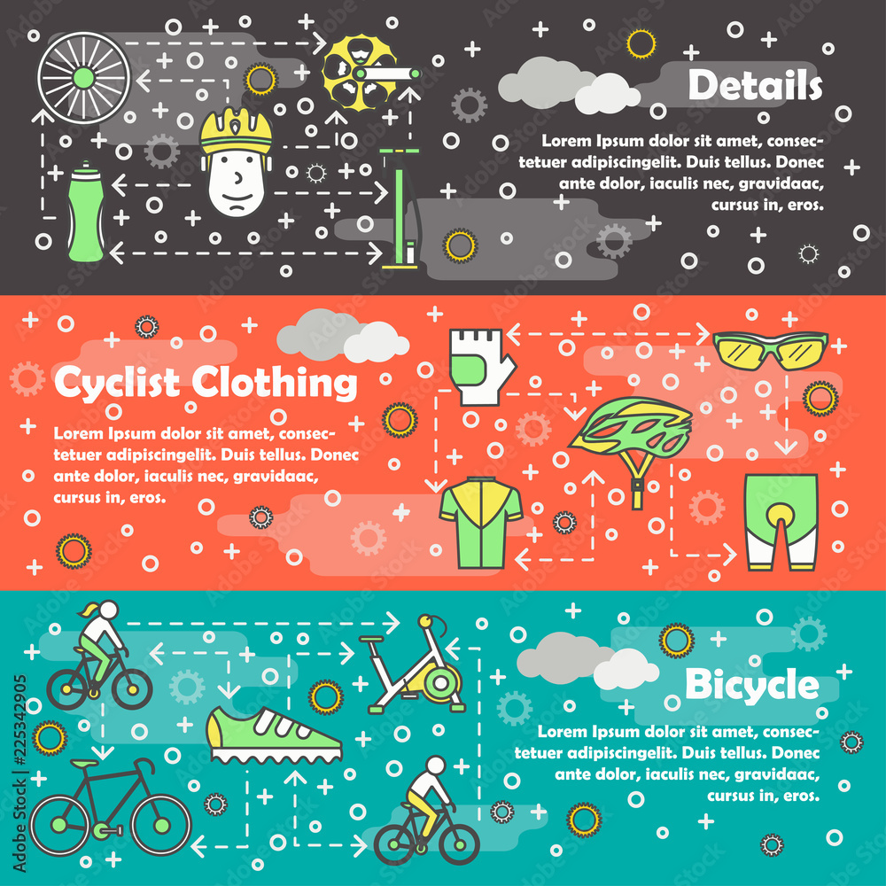 Vector thin line art bicycle banner template set Stock Vector | Adobe Stock