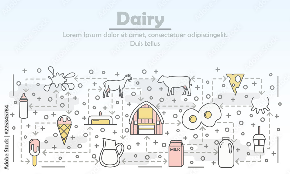 Vector thin line art dairy poster banner template Stock Vector | Adobe ...