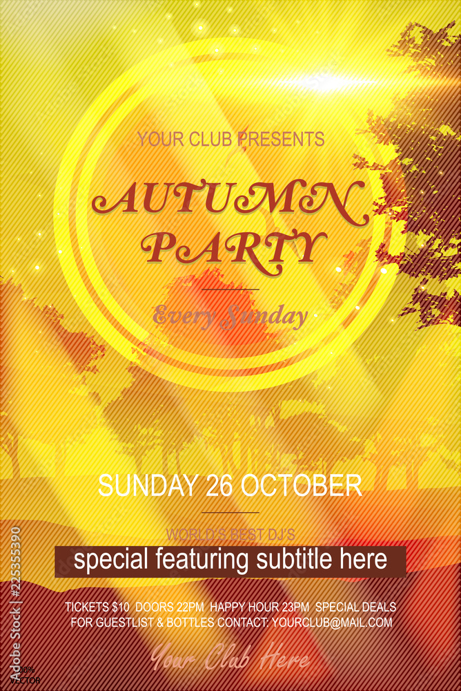 Autumn Party Flyer with an shiny backdrop of an abstract color pastel ...