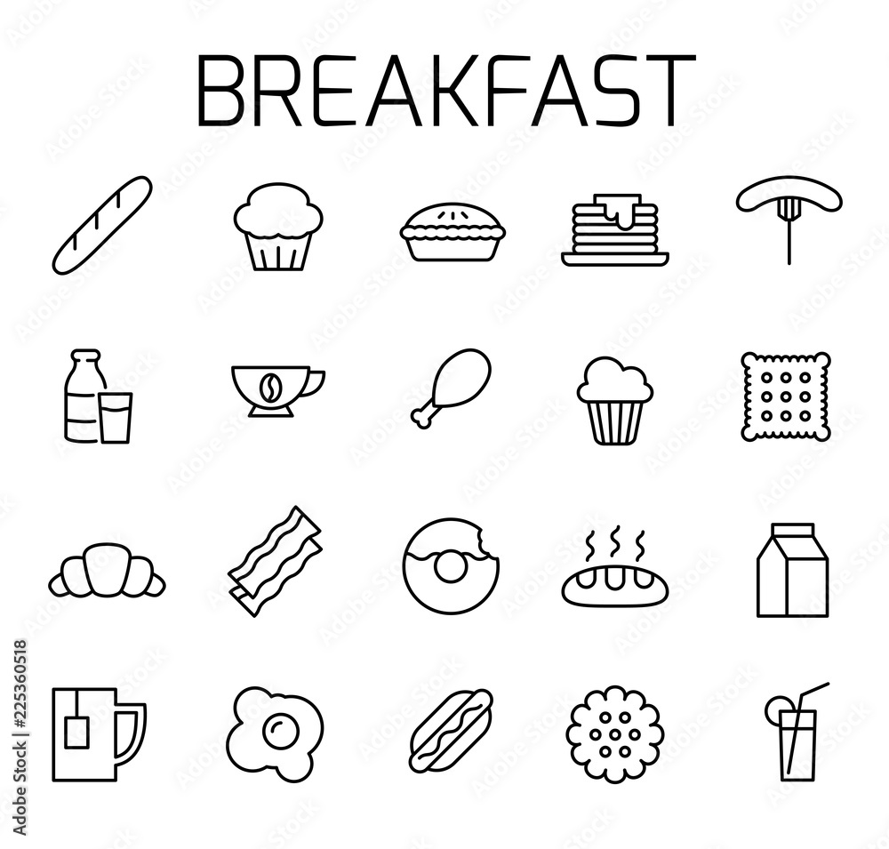 Breakfast related vector icon set. Stock Vector | Adobe Stock