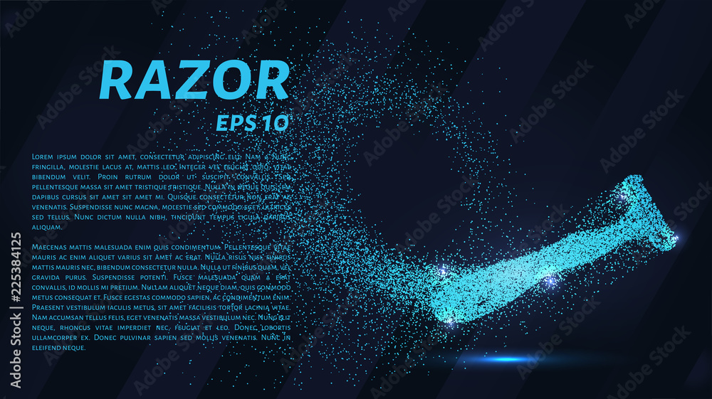 Razor made of particles on a dark background. Disposable razor consists ...