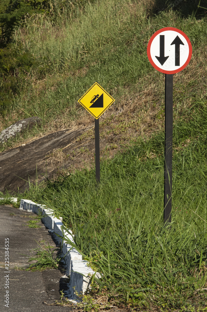 For traffic safety, traffic signal, on narrow and dangerous road, with ...