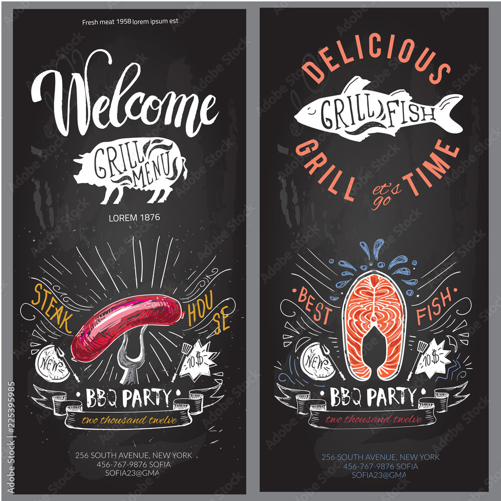 fast food vector logo design template. hamburger, fish or menu board ...