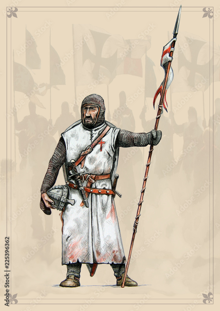 Medieval crusader. Templar knight, XIIc. Historical illustration. Stock ...