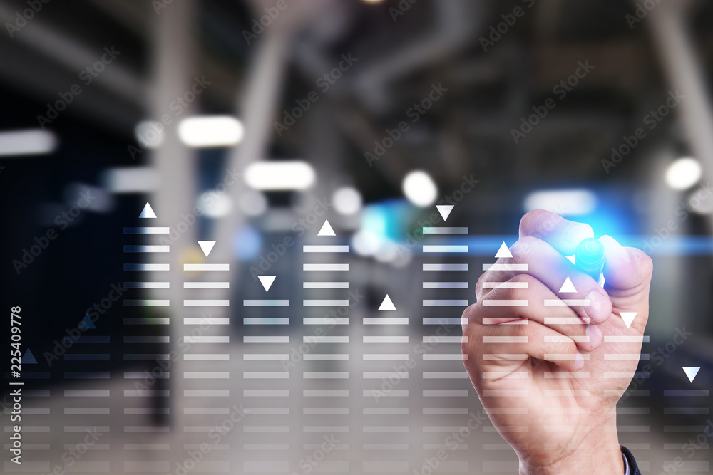 Stock trading, data analysis diagram, chart, graph on virtual screen ...