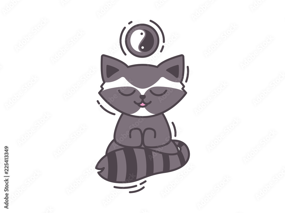 Racoon. Raccoon in lotus position with yin and yang sign. Vector ...