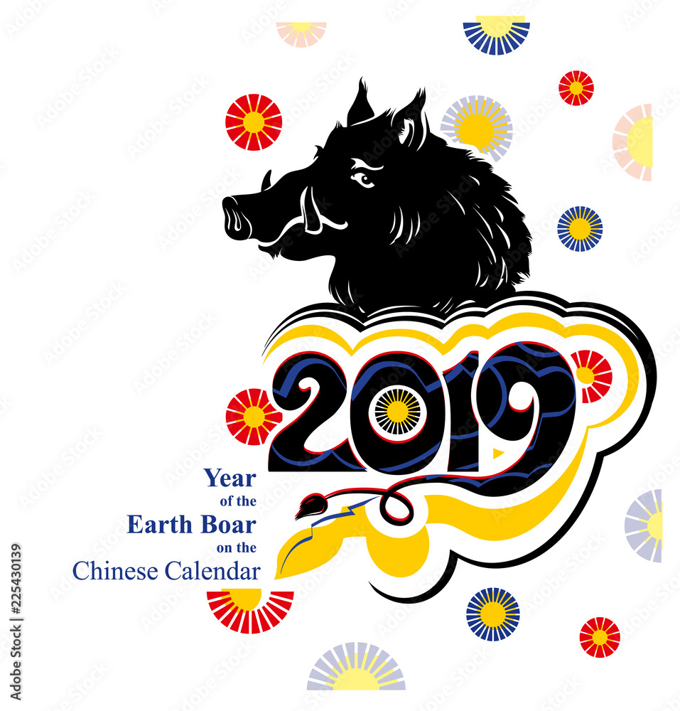 Chinese Zodiac Sign Year of Boar, Pig. Happy Chinese New Year 2019 ...