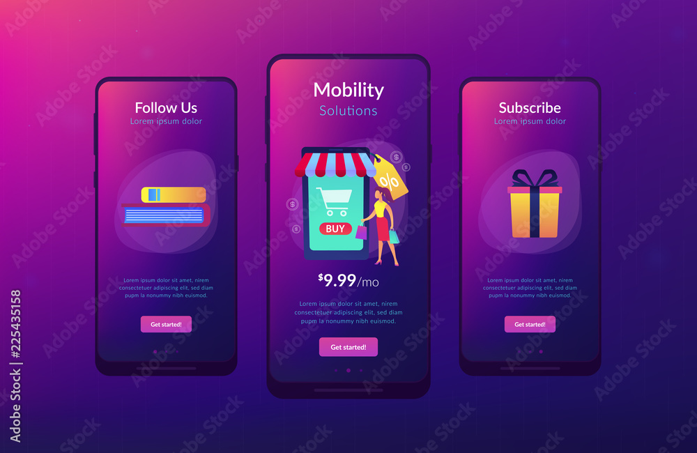 A couple near huge smartphone with buy icon on the screen make online ...