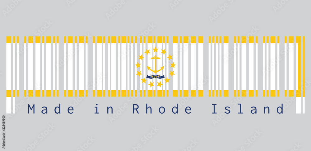 Barcode set the color of Rhode Island flag, Gold anchor, surrounded by ...