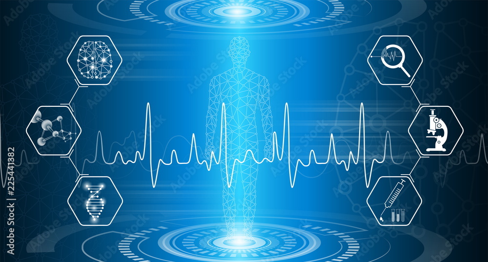 abstract background technology concept in blue light,brain and human ...