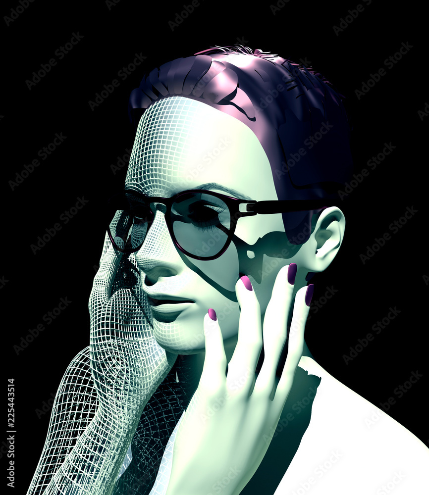 Beautiful Sexy Girl Portrait Pretty Lady Wearing Spectacles And Rise