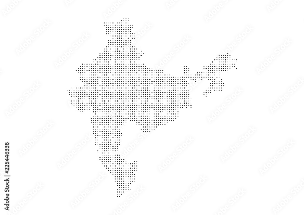 Abstract map of the India created from dots pixels art style ...