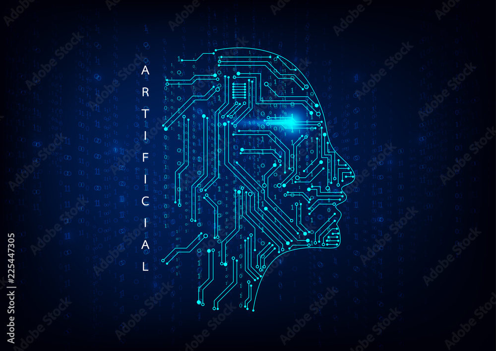 Artificial intelligence. Abstract geometric Human head outline with ...