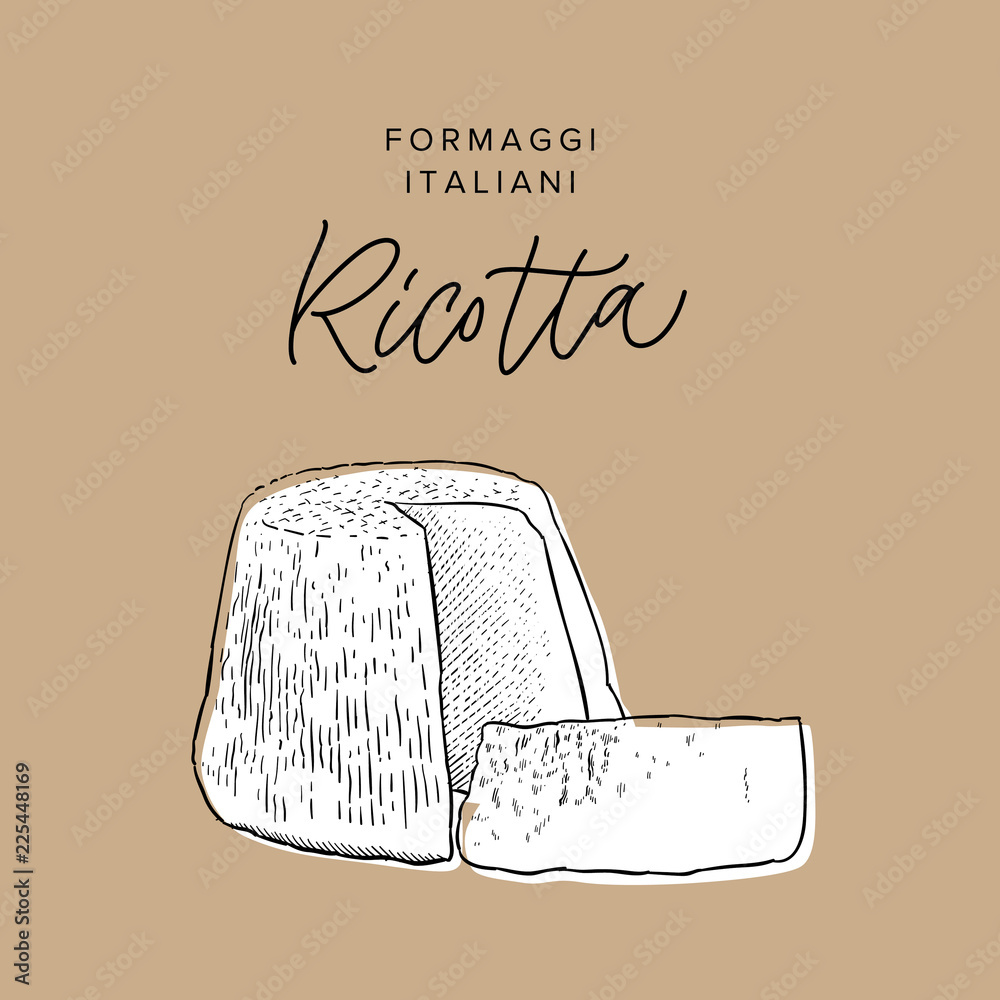 traditional Italian ricotta cheese vintage engraving illustration with ...