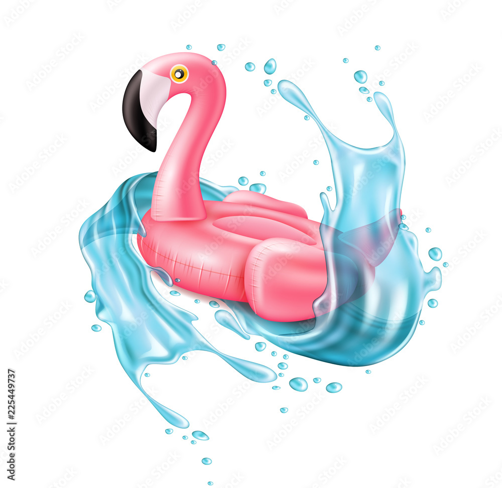 Vector 3d pink flamingo inflatable pool ring Stock Vector | Adobe Stock
