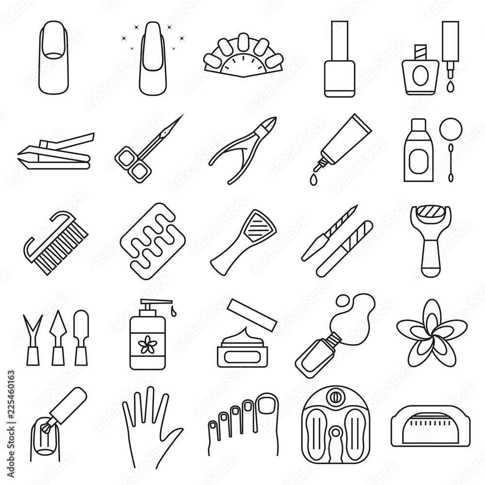 Manicure and Pedicure Signs Black Thin Line Icon Set. Vector Stock ...