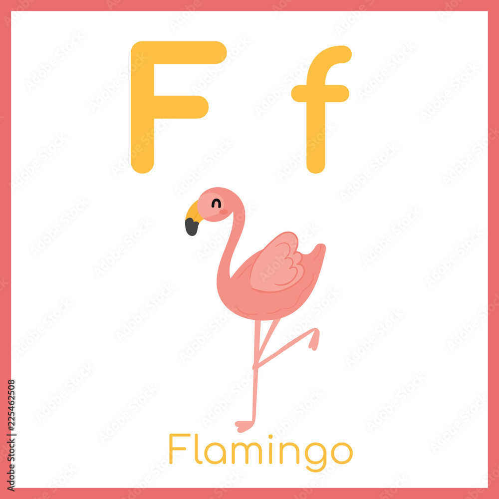 Cute animal alphabet. F letter. Cute flamingo. Stock Vector | Adobe Stock
