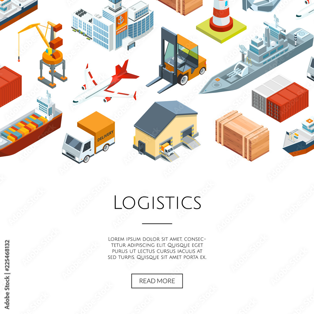 Vector isometric marine logistics and seaport background with place for ...