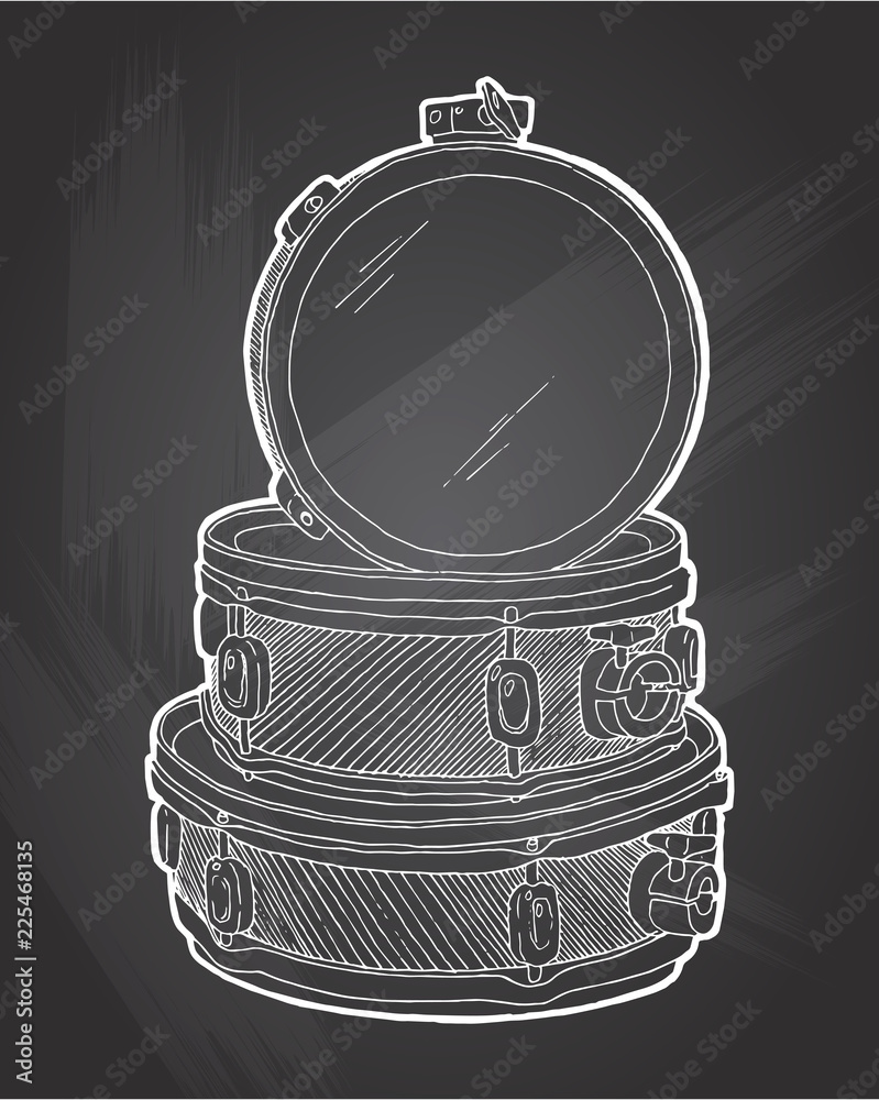 Snare and tom-tom drums sketch drawing isolated on chalkboard ...