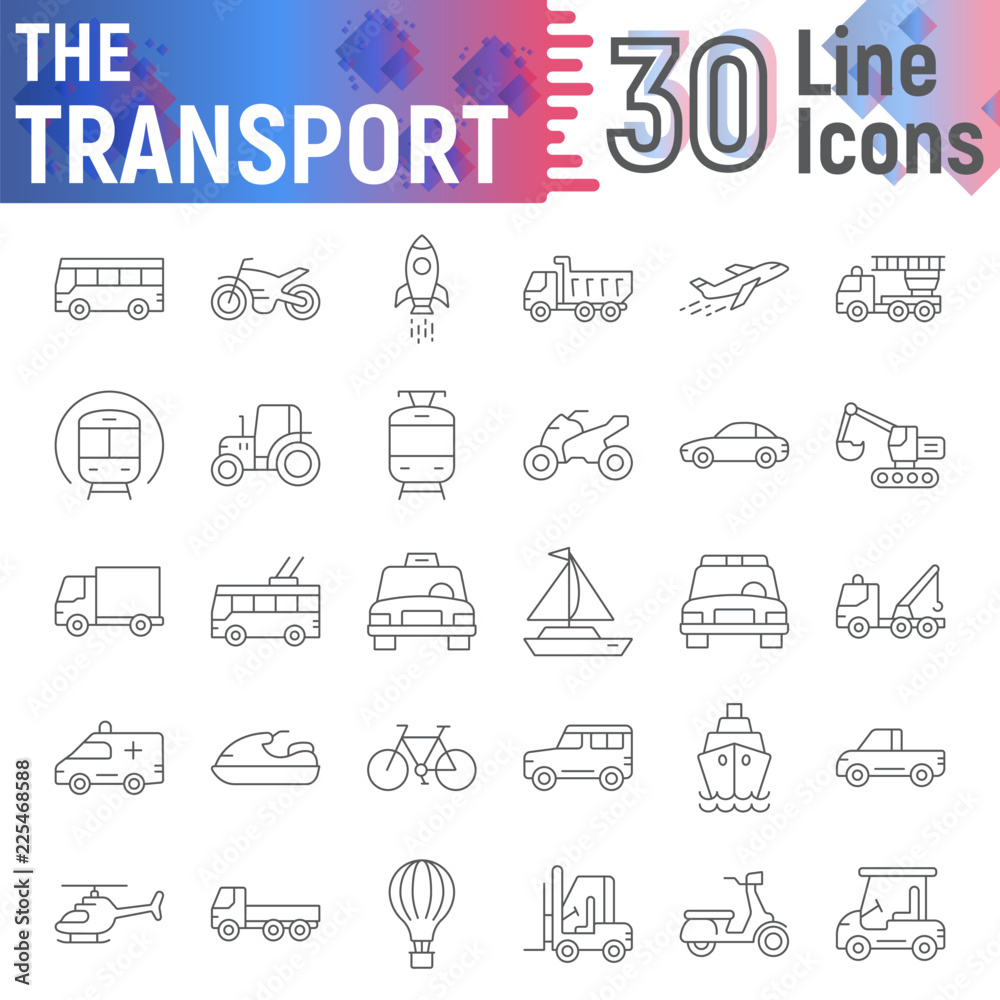 Transport thin line icon set, vehicle symbols collection, vector ...