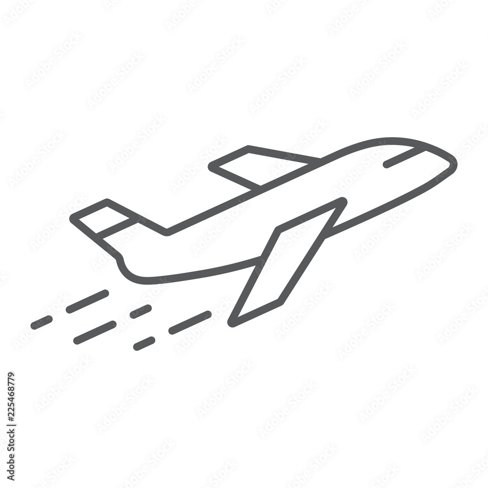 Airplane thin line icon, aircraft and travel, plane sign, vector ...