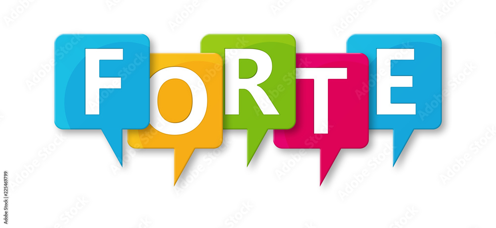 Forte - letters written in beautiful boxes on white background Stock ...